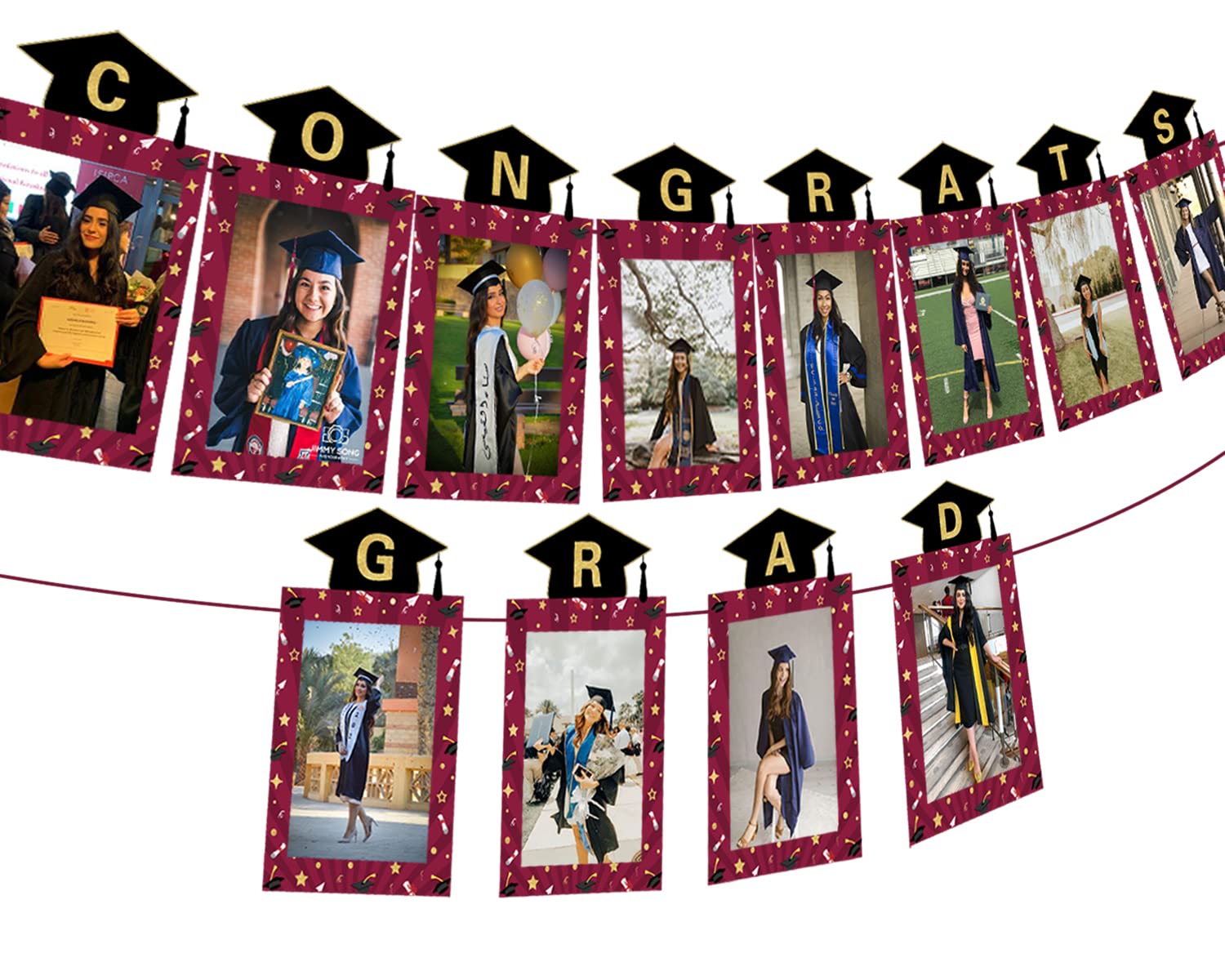 Graduation Photo Banner Burgundy - DIY Maroon Congrats Grad Banner for Graduation Bunting Banner Party Decorations 2023