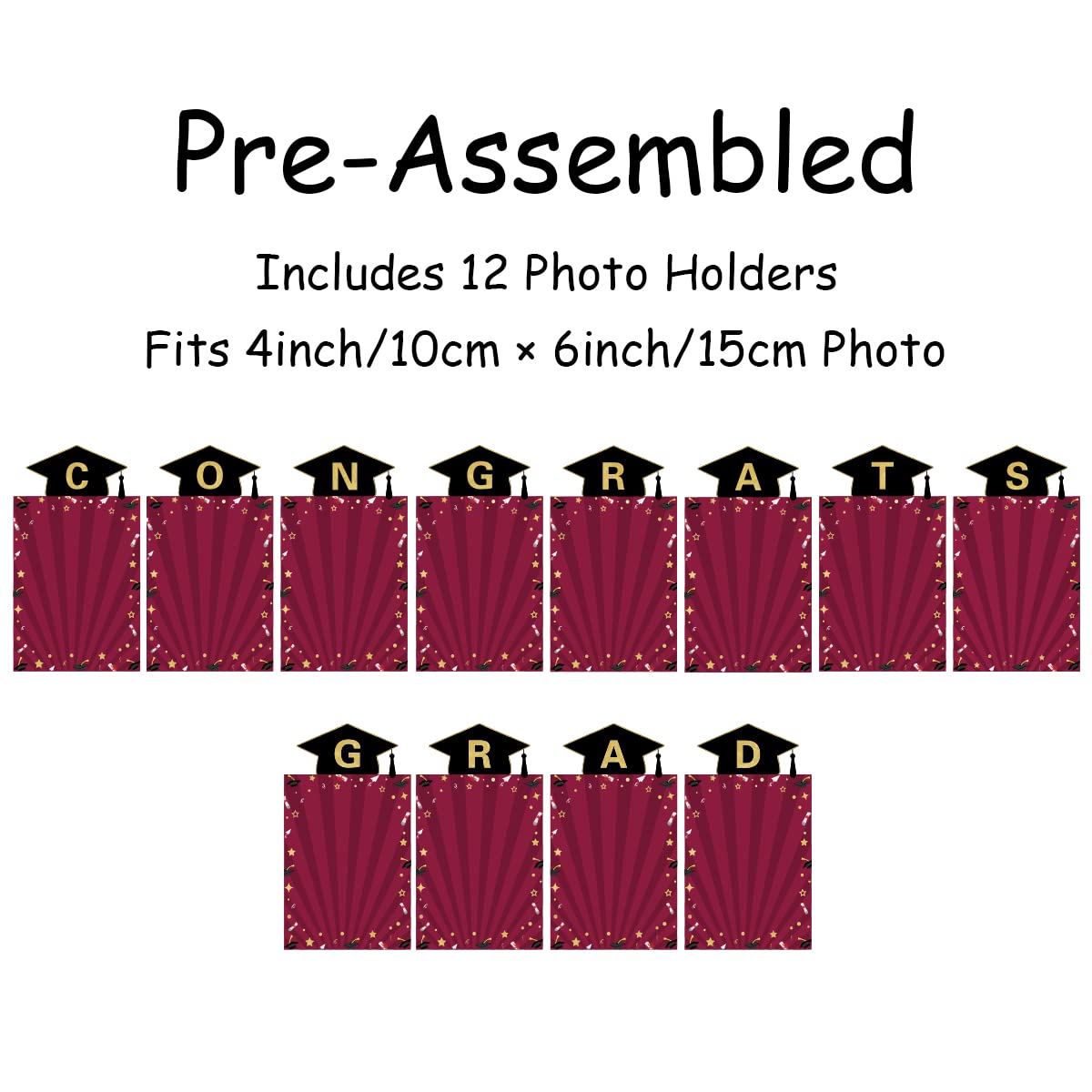Graduation Photo Banner Burgundy - DIY Maroon Congrats Grad Banner for Graduation Bunting Banner Party Decorations 2023