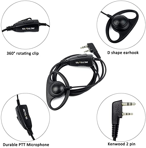 Retevis 2 Way Radio Earpiece with Mic 2 Pin D-Type Walkie Talkie Earpiece Compatible with Baofeng 888S UV-5R UV-82 H-777 RT21 RT22 Two Way Radios (1 Pack)