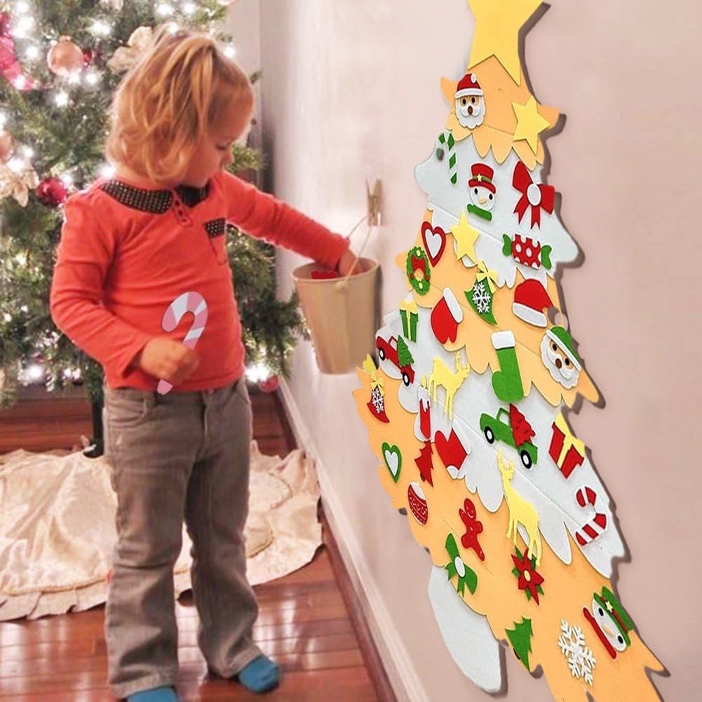 AerWo DIY Felt Christmas Tree Set, 3FT Felt Christmas Tree for Kids Wall with 35PCS Detachable Felt Ornaments for Christmas Tree, Xmas Felt Tree for Christmas Wall Hanging Decorations