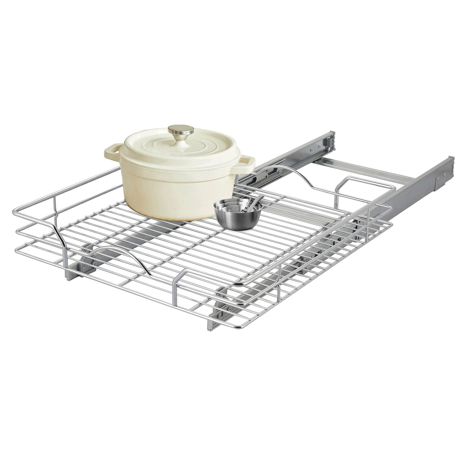 OCG Pull Out Drawer Cabinet Organizer（17" W x 18" D x 5" H, 1 Tier Heavy Duty Slide Out Kitchen Cabinet Storage Shelves, Sliding Drawer for Cabinet, Wire Frame, Chrome Finish