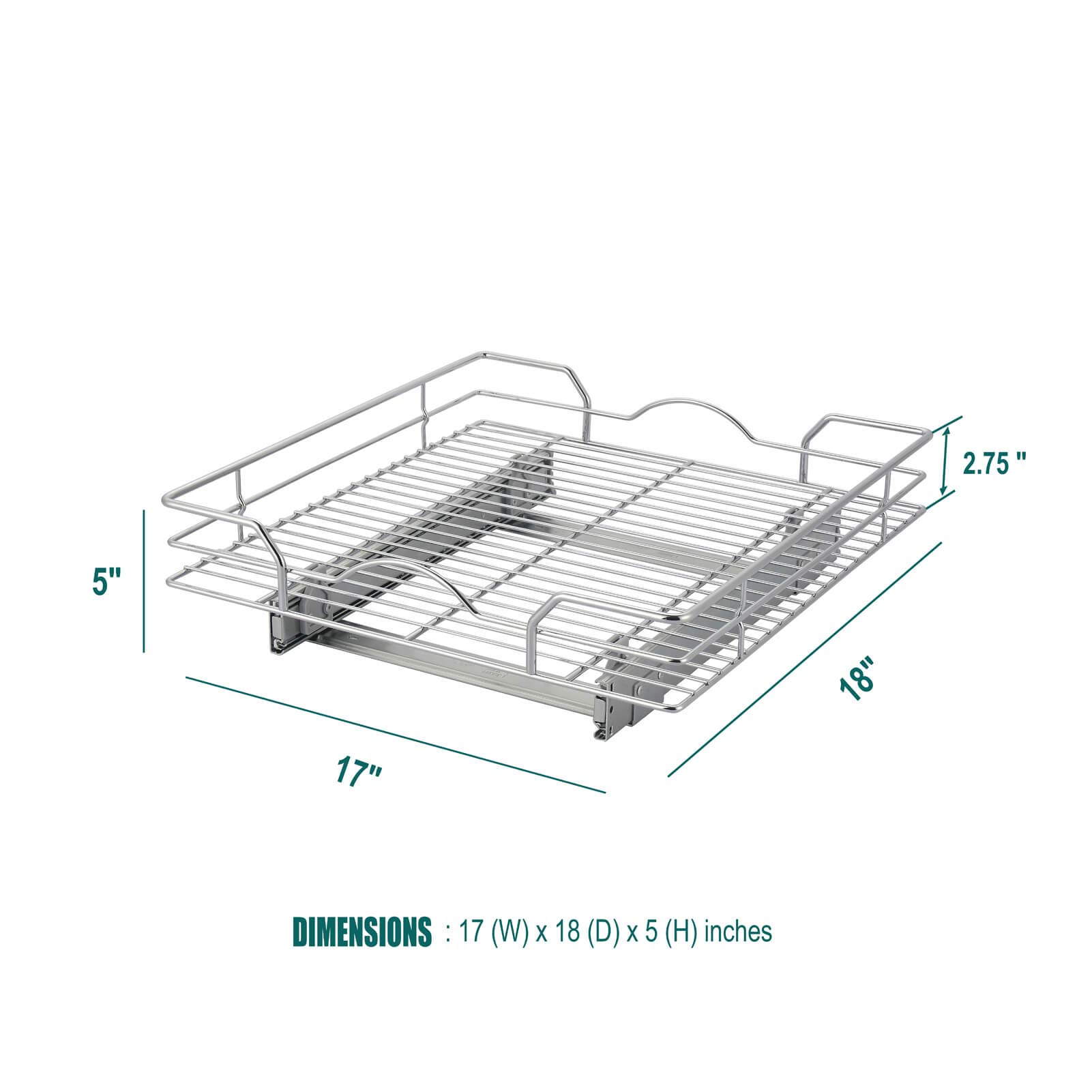 OCG Pull Out Drawer Cabinet Organizer(17" W x 18" D x 5" H, 1 Tier Heavy Duty Slide Out Kitchen Cabinet Storage Shelves, Sliding Drawer for Cabinet, Wire Frame, Chrome Finish