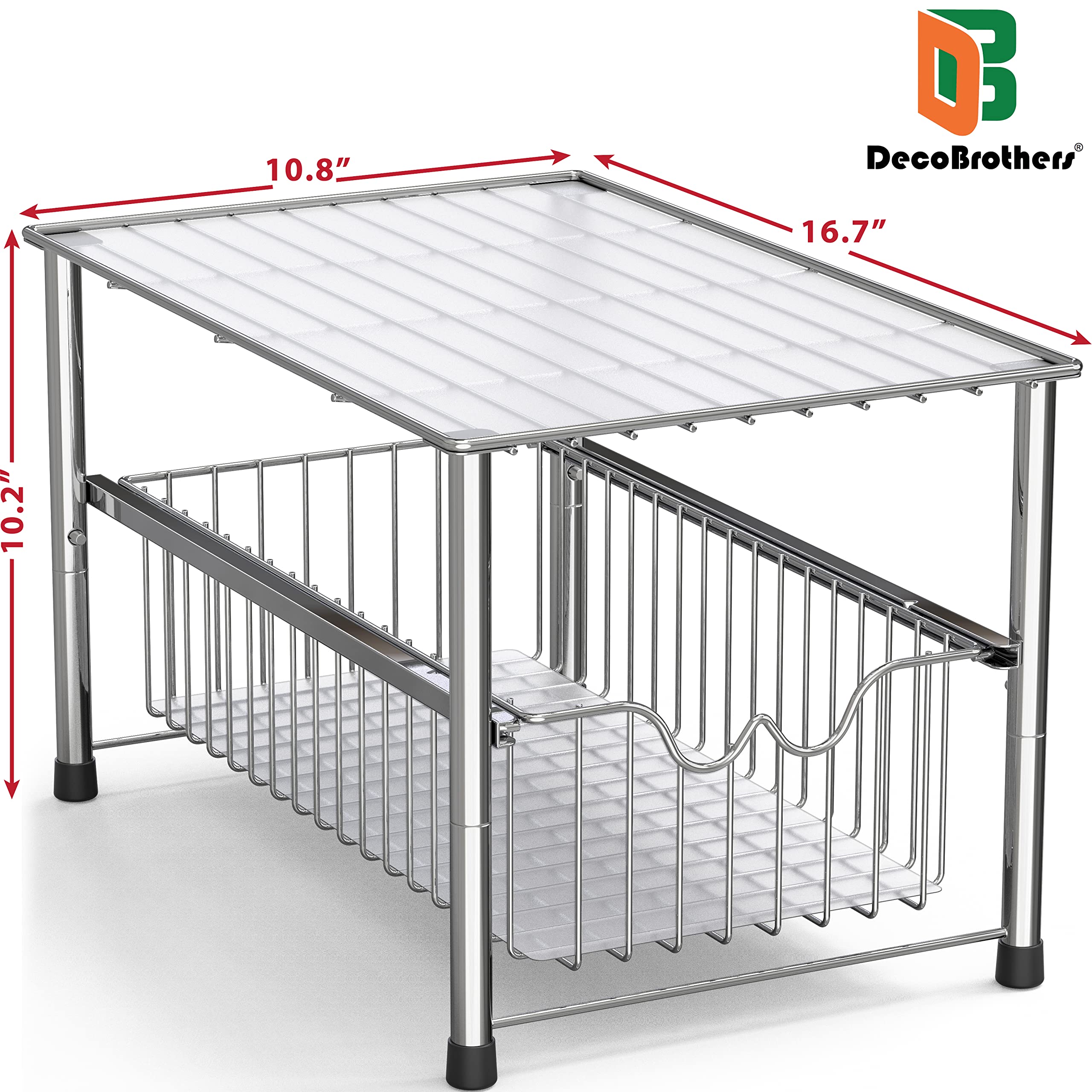 DecoBros Stackable Under Sink Cabinet Sliding Basket Organizer Drawer,Chrome