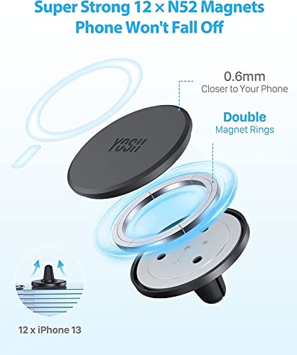 YOSH New MagSafe Air Vent Car Mount Magnet Mobile Phone Holder for Car Vent Car Cradle for iPhone 14 13 12 Pro Max Plus Mini MagSafe Case All Phones Without Extra Metal Plates