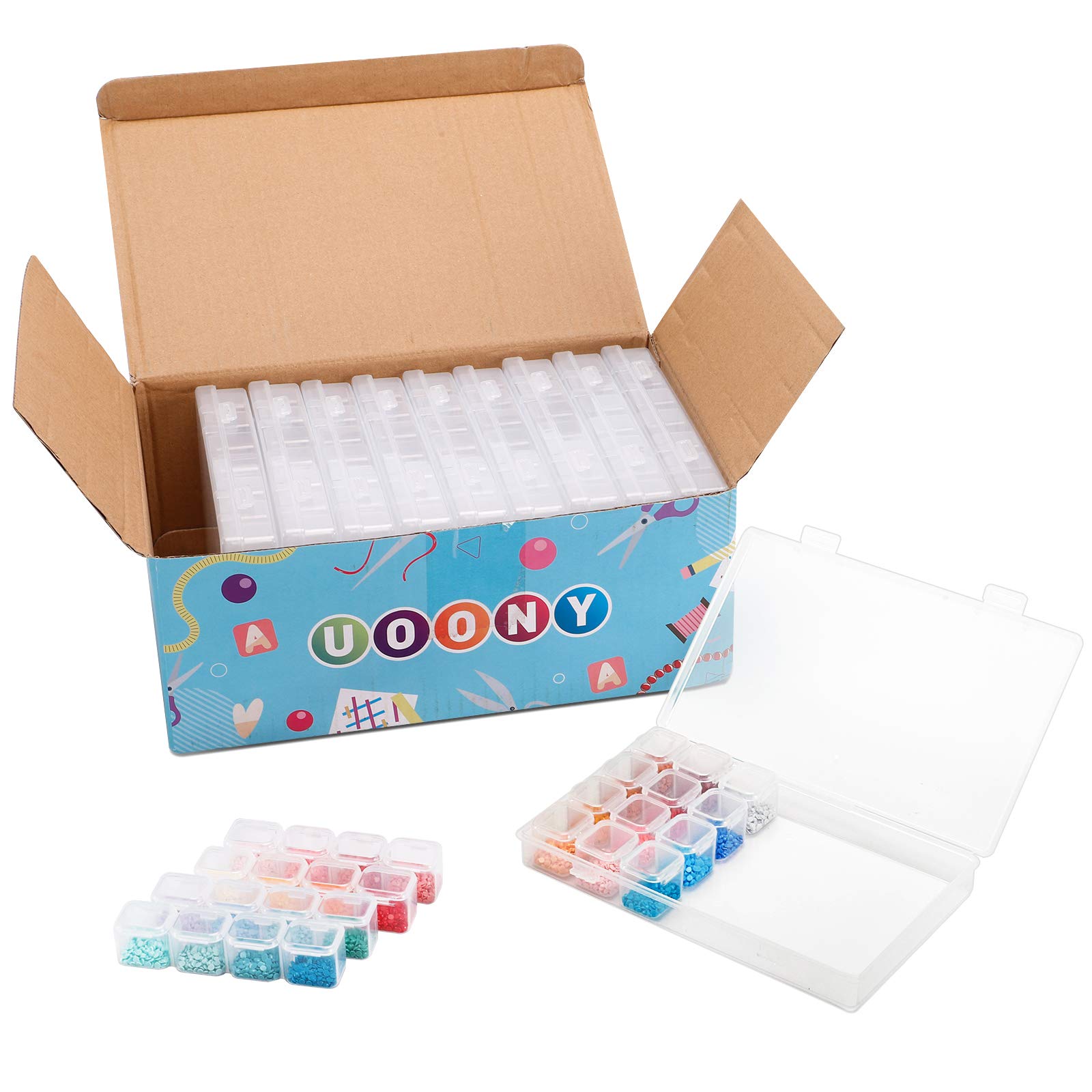 UOONY 280 Slots Diamond Painting Storage Containers Diamond Accessories and Tools Boxes Bead Organizer 28 Grids 10Pcs with 400Pcs Label Stickers for Nail Craft