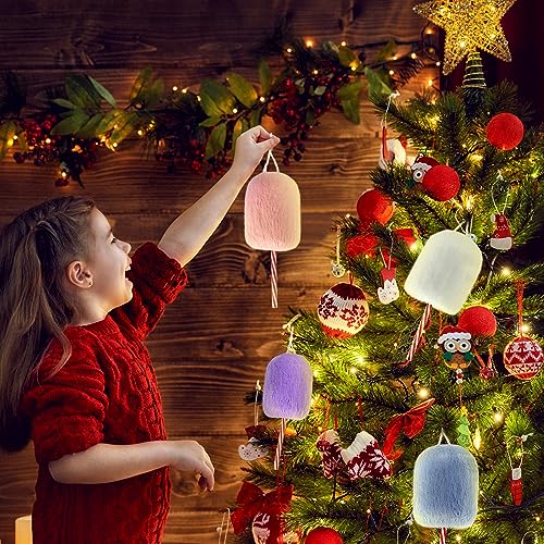 4 PCS Large Cotton Candy Ornaments for Christmas Tree Hanging Candy Decorations Wool Felt Lollipop Ornament for Xmas Tree Home Holiday Party Decor (4)
