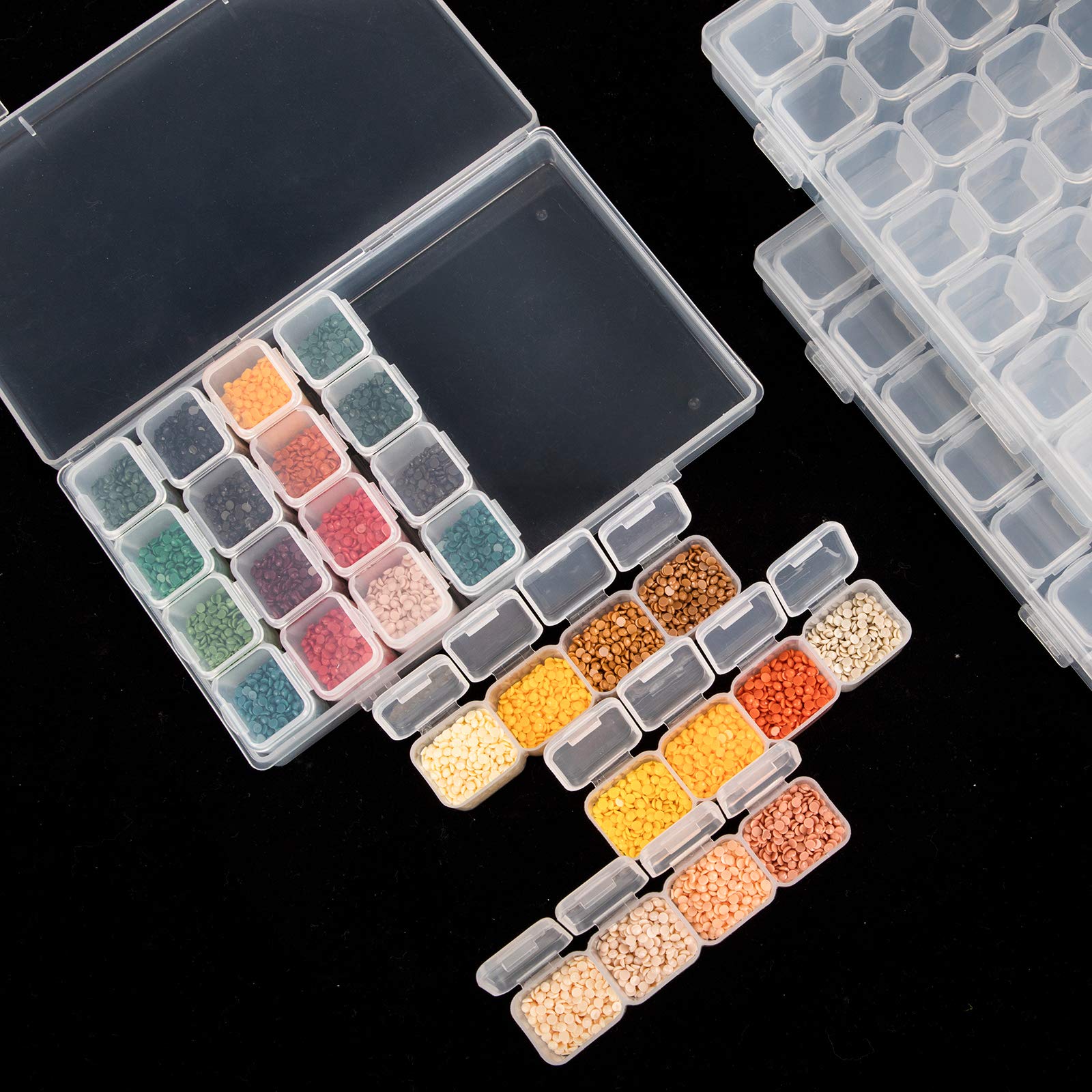 UOONY 280 Slots Diamond Painting Storage Containers Diamond Accessories and Tools Boxes Bead Organizer 28 Grids 10Pcs with 400Pcs Label Stickers for Nail Craft