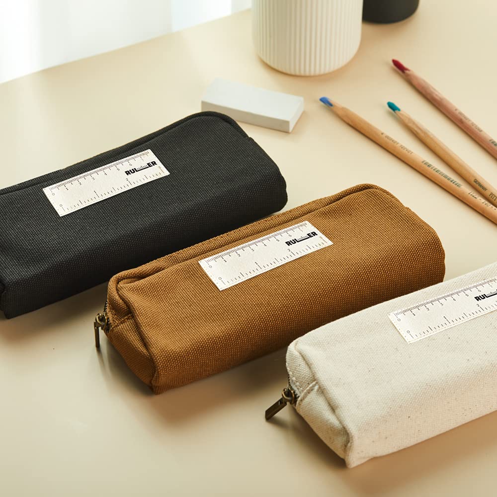 Pencil Case Trilly Premium Canvas Pencil Pouch Made of Resilient Canvas Fabric Multi Purpose Pencil Bag with Smooth Zipper Highly Portable and Lightweight College School Supplies (Canvas Ivory)