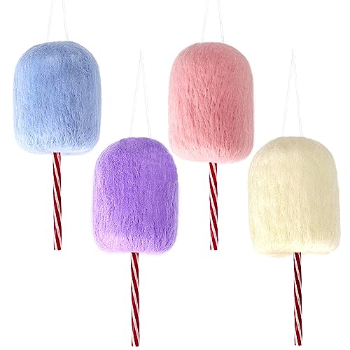 4 PCS Large Cotton Candy Ornaments for Christmas Tree Hanging Candy Decorations Wool Felt Lollipop Ornament for Xmas Tree Home Holiday Party Decor (4)