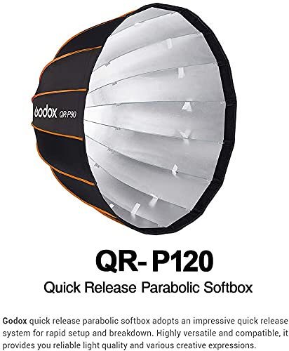 Godox QR-P120 47 Inch Parabolic Softbox Bowens Mount, Quick-Setup Quick-Folding, with Front & Inner Diffuser and Carrying Bag for Godox SL60W VL150 UL150 SL150II SZ150 and Other Bowen Mount Lights…