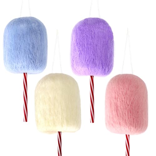 4 PCS Large Cotton Candy Ornaments for Christmas Tree Hanging Candy Decorations Wool Felt Lollipop Ornament for Xmas Tree Home Holiday Party Decor (4)