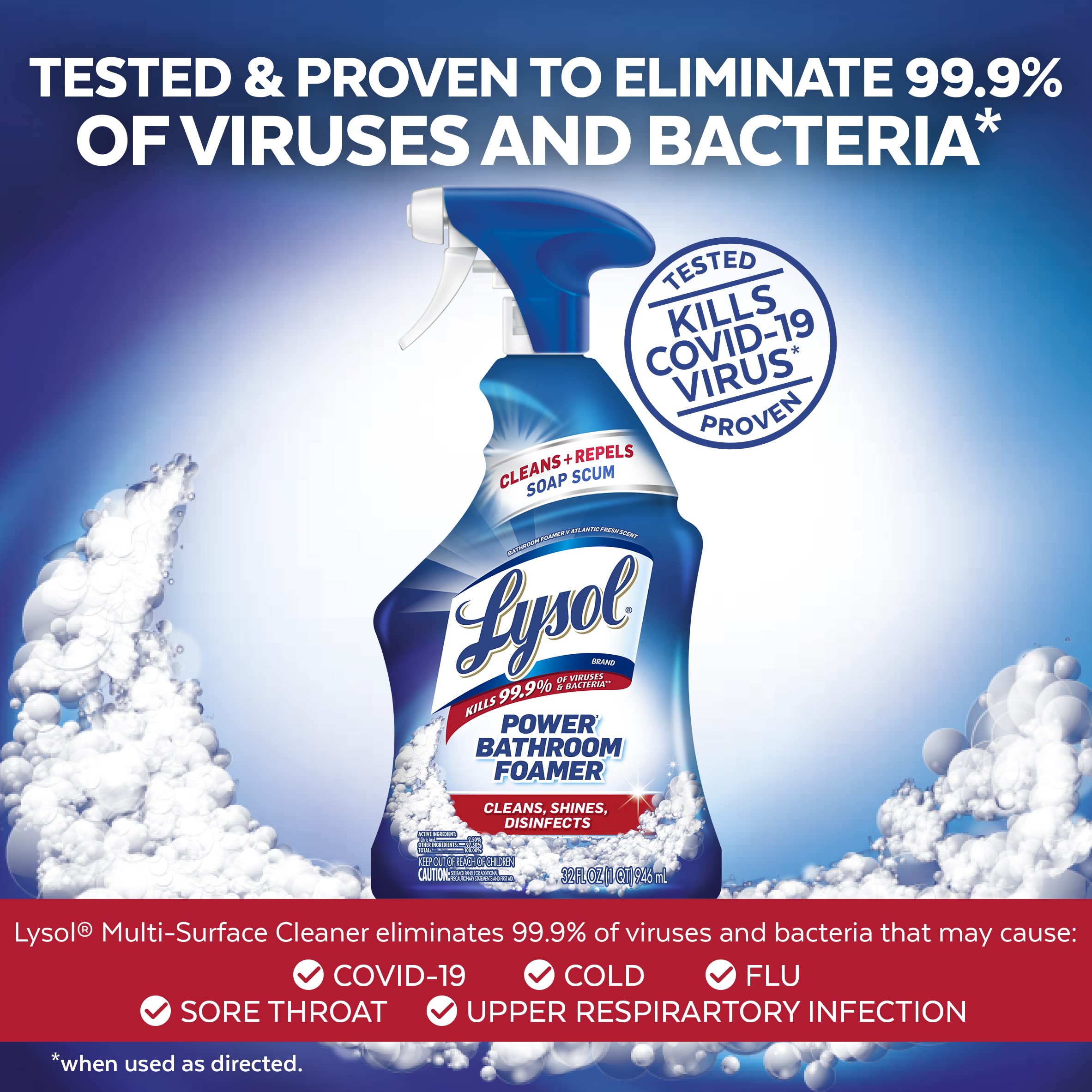 Lysol Power Bathroom Cleaner Trigger, 22 Ounces (Pack of 3)