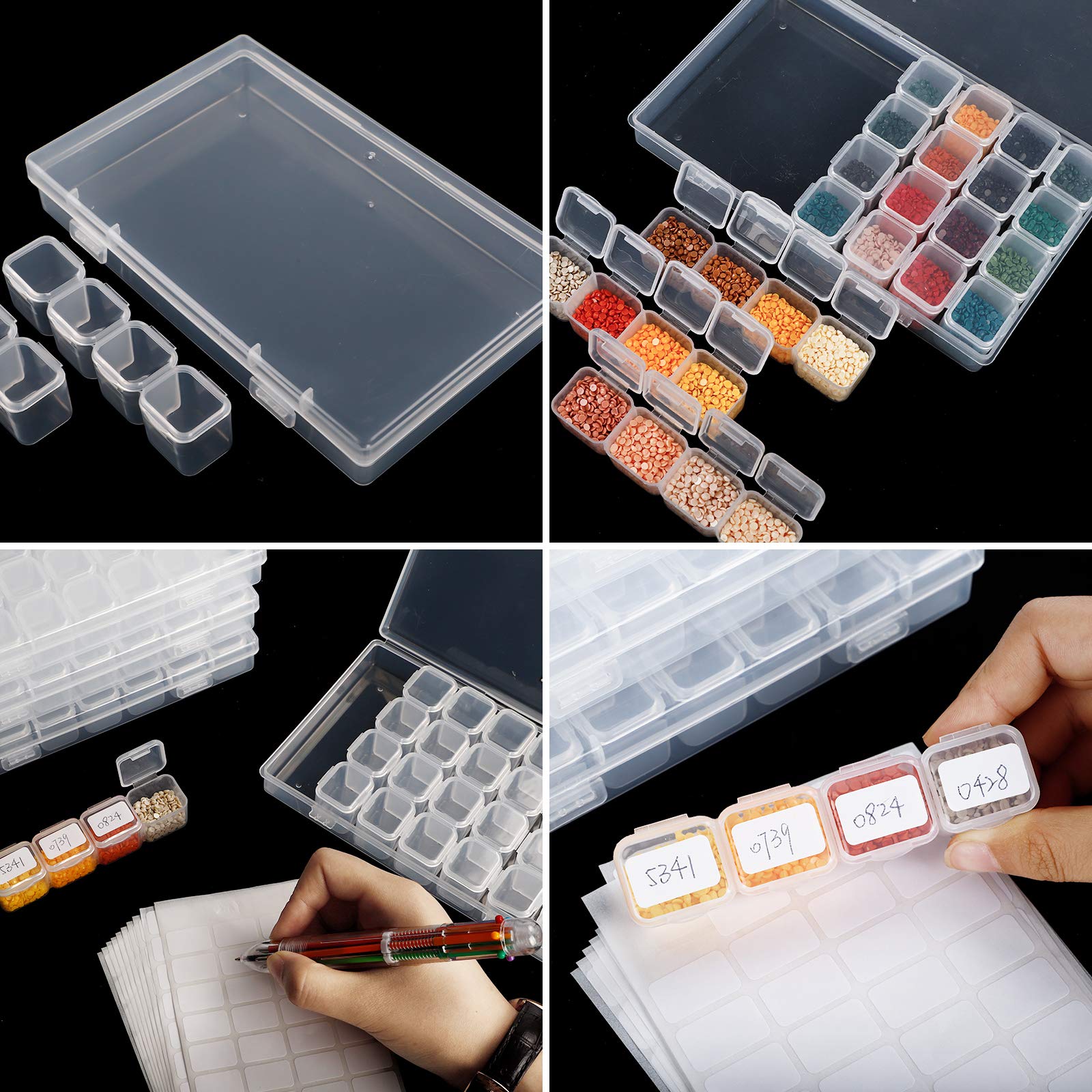 UOONY 280 Slots Diamond Painting Storage Containers Diamond Accessories and Tools Boxes Bead Organizer 28 Grids 10Pcs with 400Pcs Label Stickers for Nail Craft