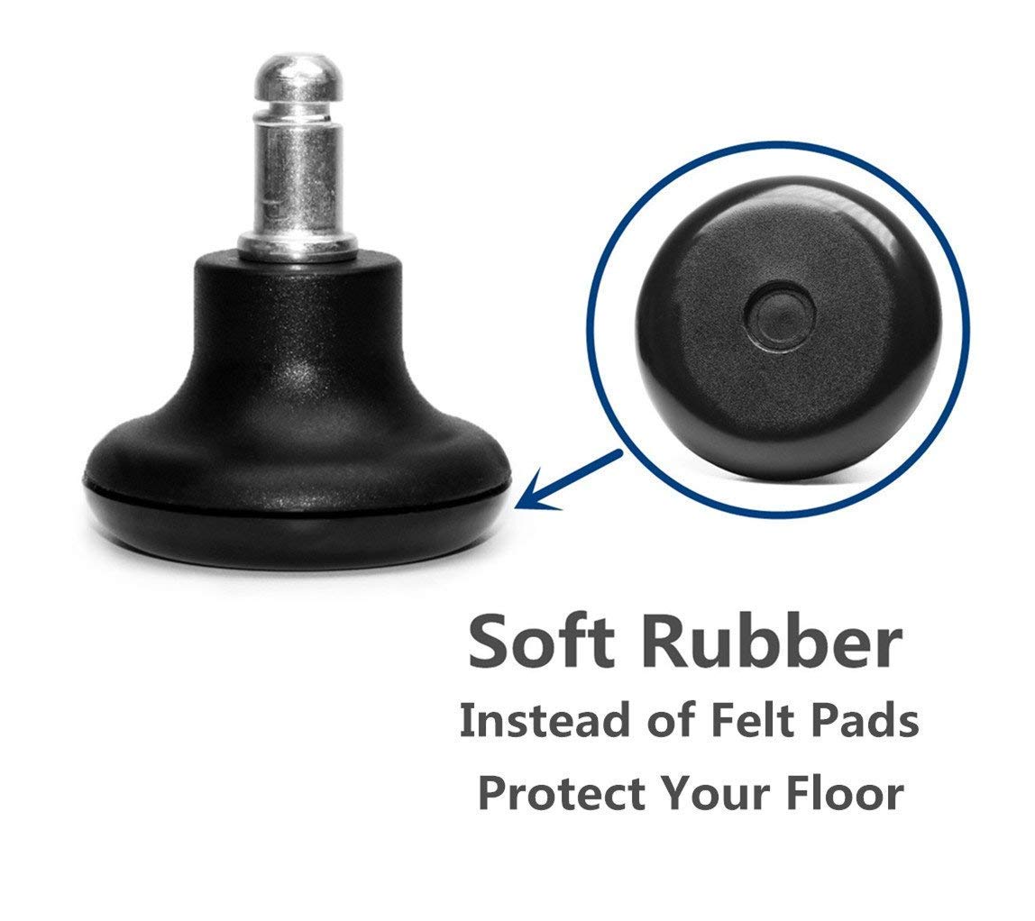 Bell Glides Replacement Office Chair or Stool Swivel Caster Wheels to Fixed Stationary Castors, Low Profile Bell Glides with Soft Rubber Bottom Instead of Self Felt Pads, Chair Feet Wheel Stopper