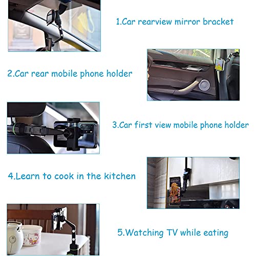 360 Degrees Rearview Mirror Phone Holder Multifunctional Rotating Car Phone Bracket,Phone and GPS Holder Universal 360° Car Phone Holder for Most Phones with Car Hook and 3 in 1 Data Cable (Black)