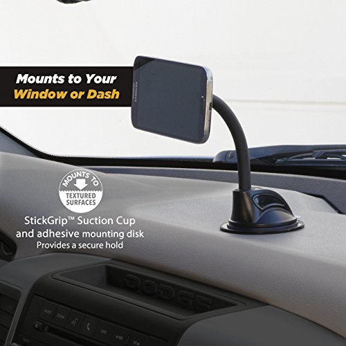Scosche MAGWDM MagicMount Magnetic Car Phone Holder Windshield or Dashboard Mount - 360 Degree Adjustable Head, Universal with All Devices - Flex Neck Suction Mount (Color:Black)