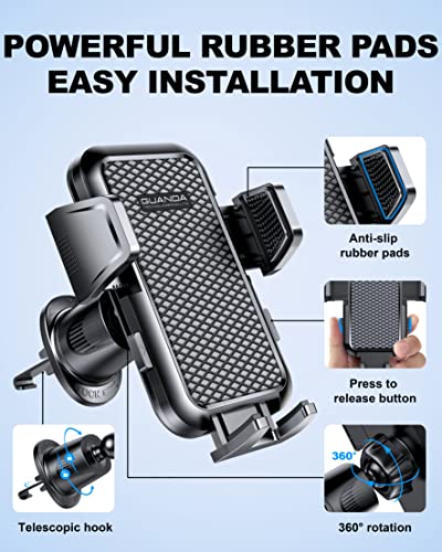 Car Phone Mount Vent Clip, Car Phone Holder Mount 360° Rotation, Adjustable Clip, Big Phone & Thick Case Friendly, Compatibility Fit for All 4"-7" Smartphone, Cell Phone Automobile Cradles Universal