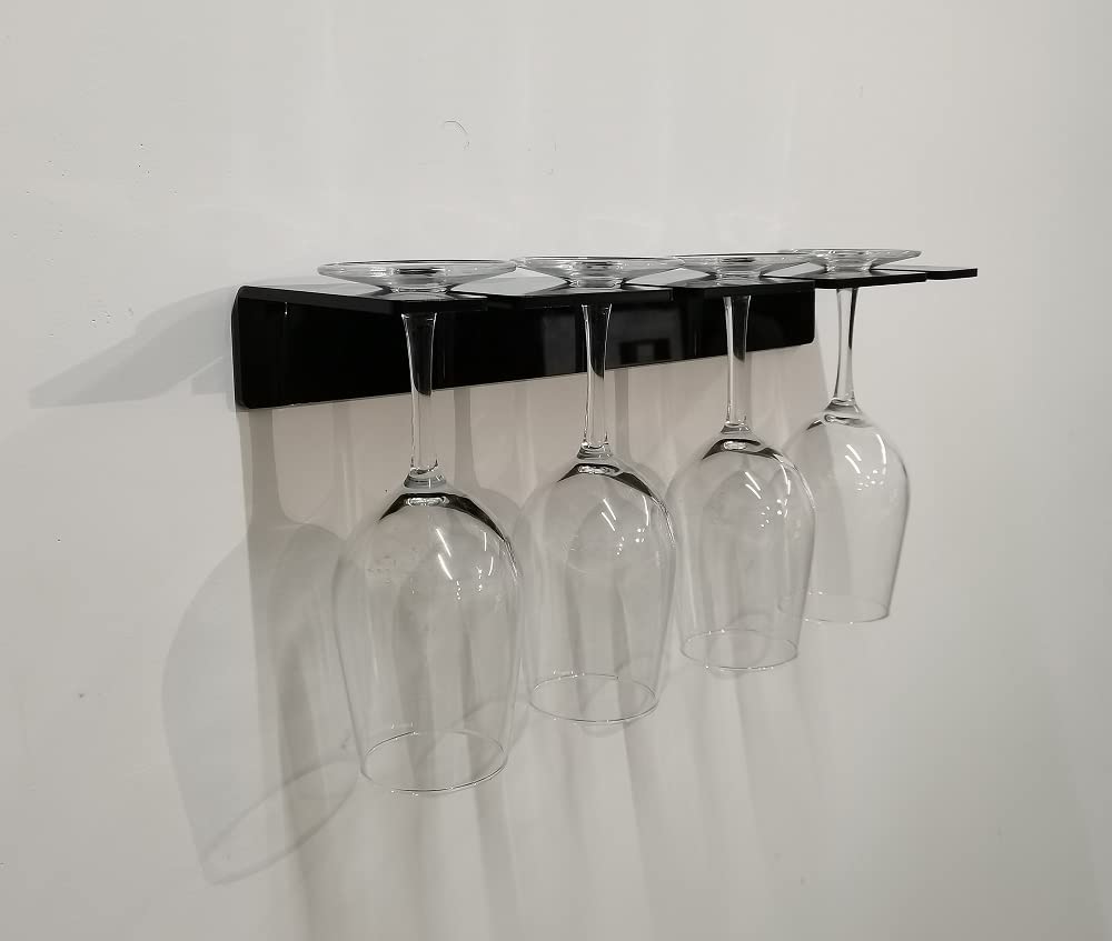 Wine glass holder, acrylic wall-mounted wine glass holder, tableware under the cabinet, wine glass holder and Glasses storage rack, kitchen cabinet storage rack (Black 2 pack)