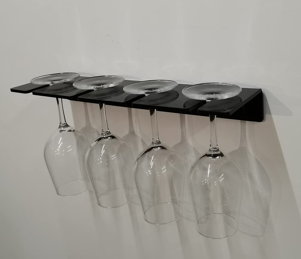 Wine glass holder, acrylic wall-mounted wine glass holder, tableware under the cabinet, wine glass holder and Glasses storage rack, kitchen cabinet storage rack (Black 2 pack)