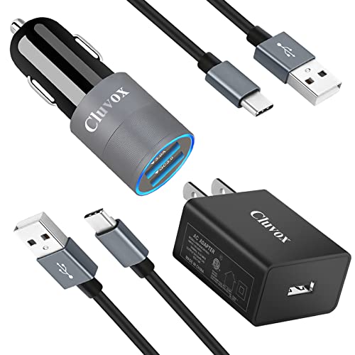 Cluvox USB Fast Charger Set, Compatible for Samsung Galaxy S22/S21/S20/Plus/Ultra/S10/S9/S8/Note 20/10/9/A20/A50, Quick Charge 3.0 Charger kit, Rapid Car Charger+Wall Charger with 2 Type C Cord 3ft