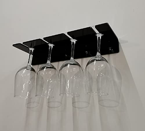 Wine glass holder, acrylic wall-mounted wine glass holder, tableware under the cabinet, wine glass holder and Glasses storage rack, kitchen cabinet storage rack (Black 2 pack)