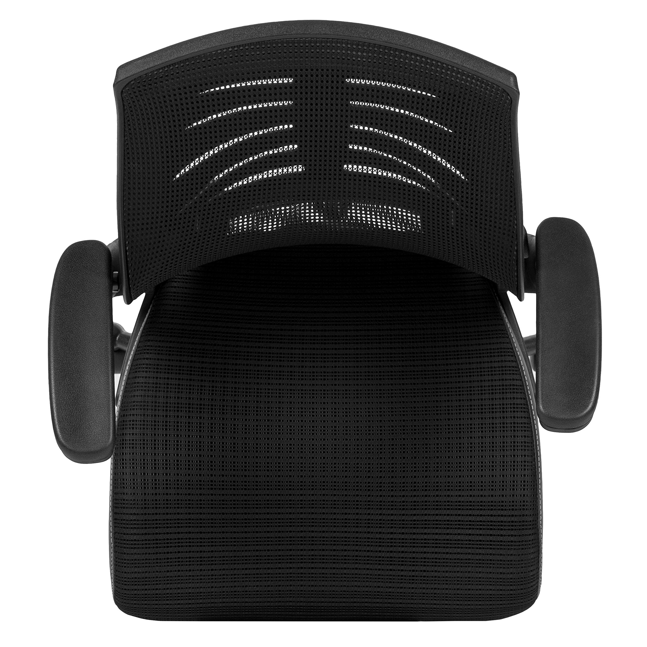 Flash Furniture High Back Black Mesh Spine-Back Ergonomic Drafting Chair with Adjustable Foot Ring and Adjustable Flip-Up Arms