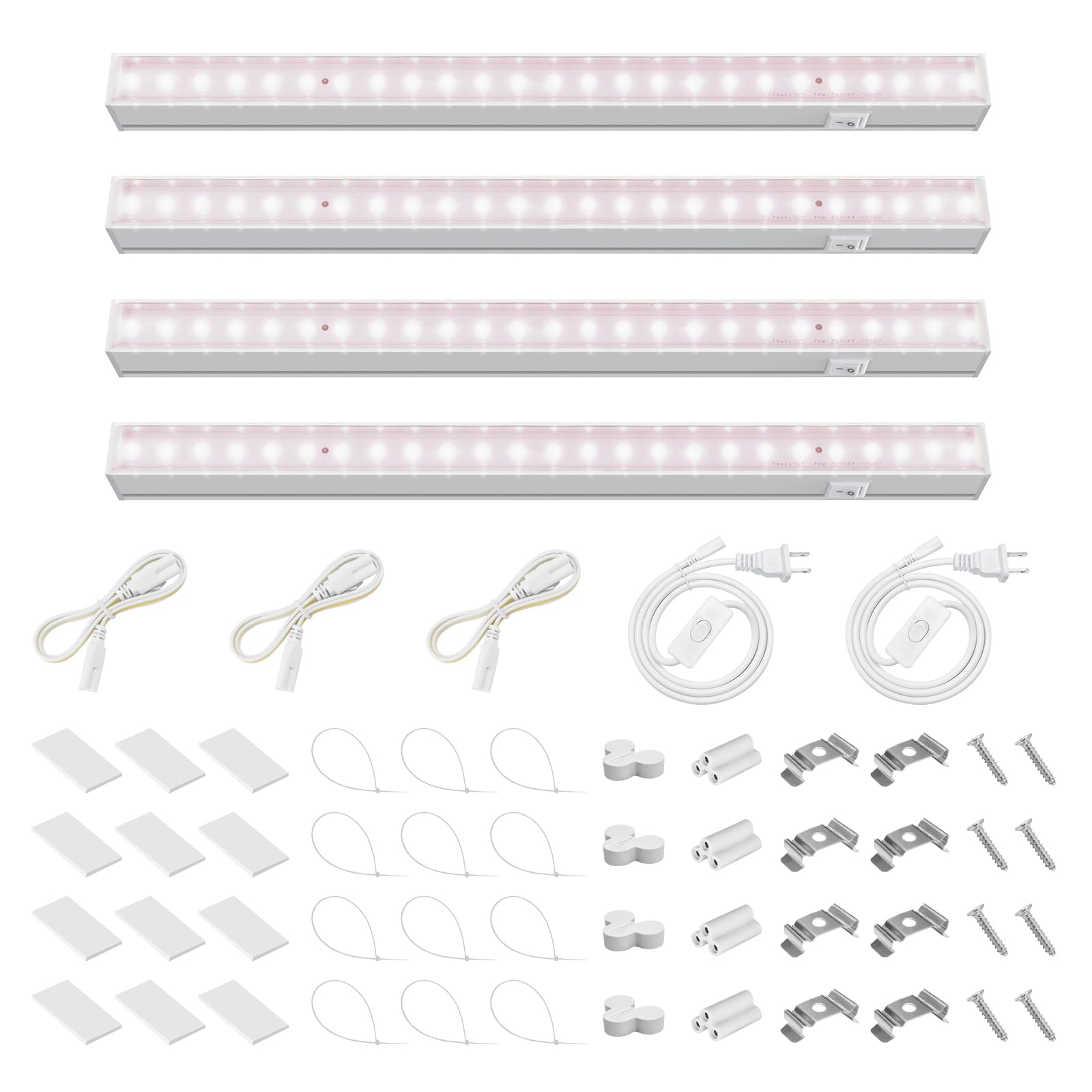 Barrina Grow Light for Indoor Plants, Full Spectrum Sunlight, 1ft Grow Lamp, LED Grow Light Bulbs, T5 Grow Light Strip, Plug and Play, Pinkish White, 4-Pack