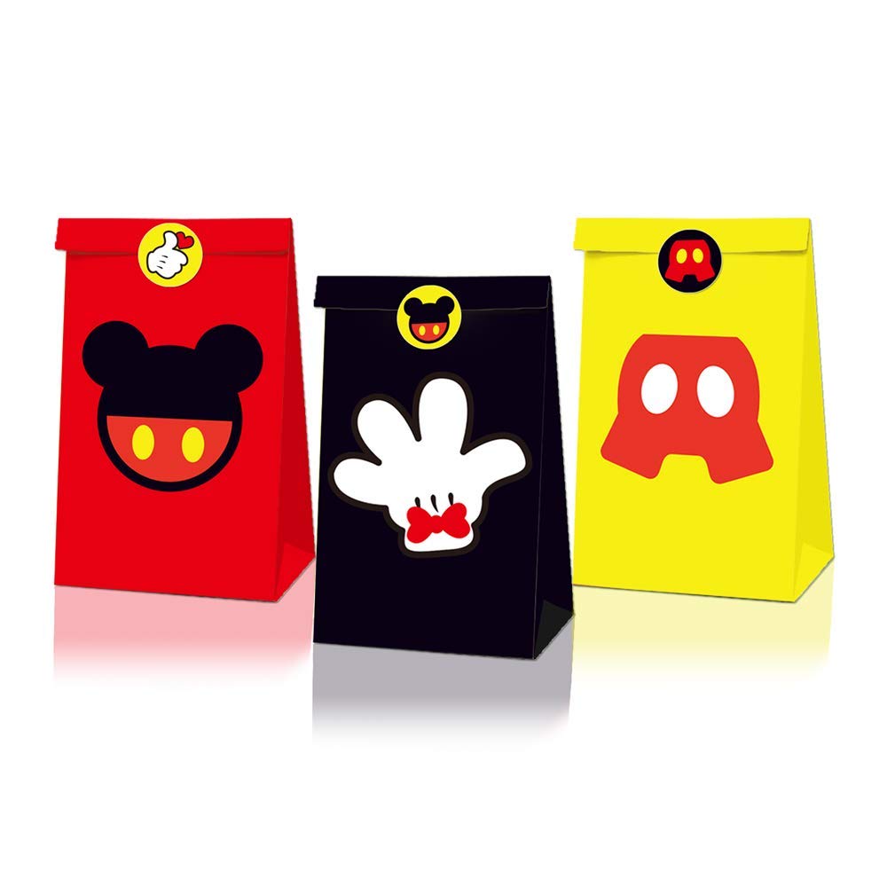 24 Packs Mickey Party Bags,Mickey Gift Paper Bags for Cookie,Cake,Chocolate,Candy,Snack Wrapping Good, Perfect for Theme Birthday Parties and Decorations