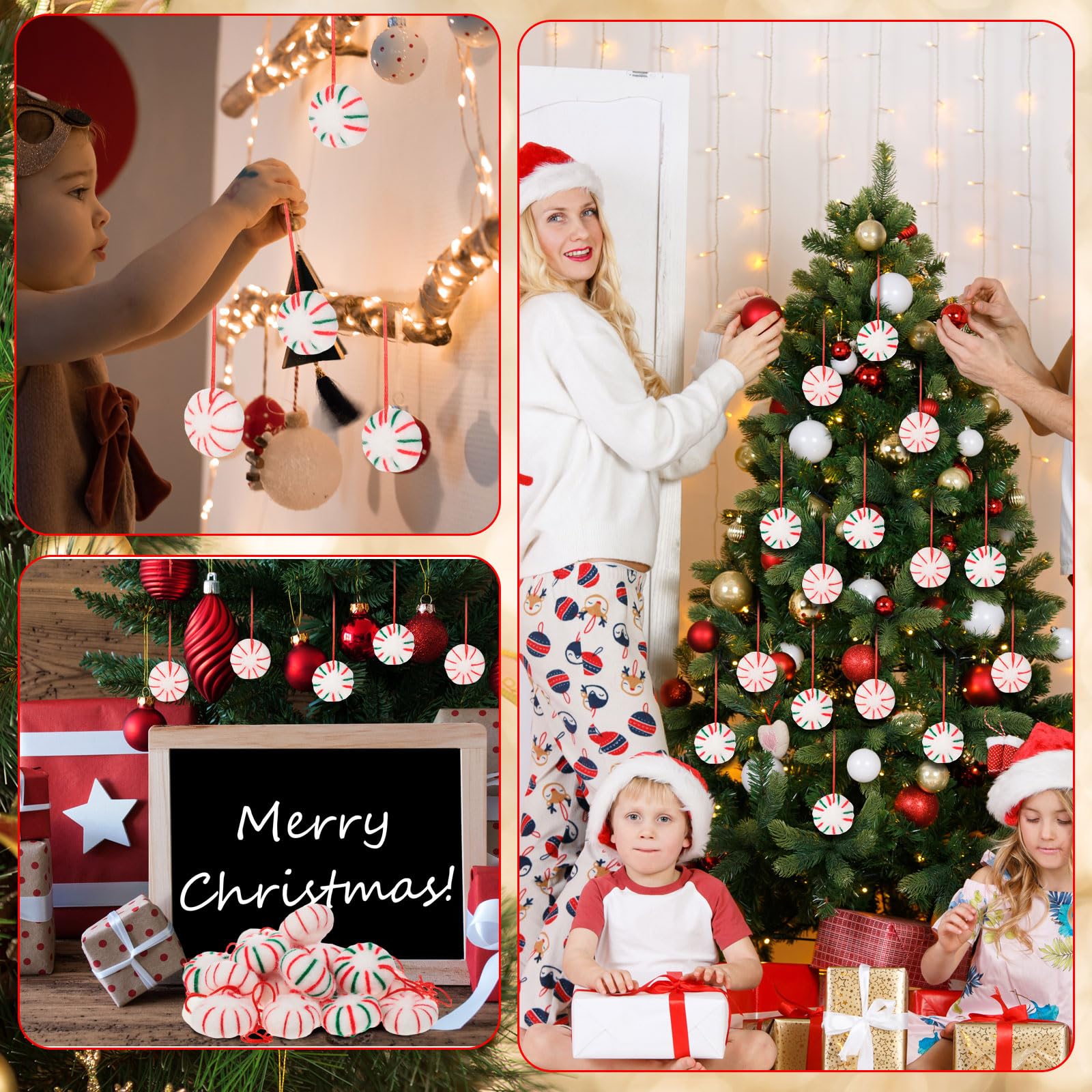 Yuxung 24 Pieces Christmas Peppermint Felt Ornaments Christmas Tree Hanging Peppermint Candy Mini Decorations for Home Party Favors Crafts Holiday Winter