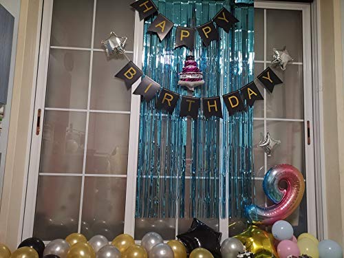 Moohome 2 Pack 3ft x 8ft Aquamarine Blue Foil Curtains Metallic Tinsel Fringe Curtains Shimmer Door Window Curtain Backdrop for Birthday Wedding Bridal Shower Photo Booth Party Decorations