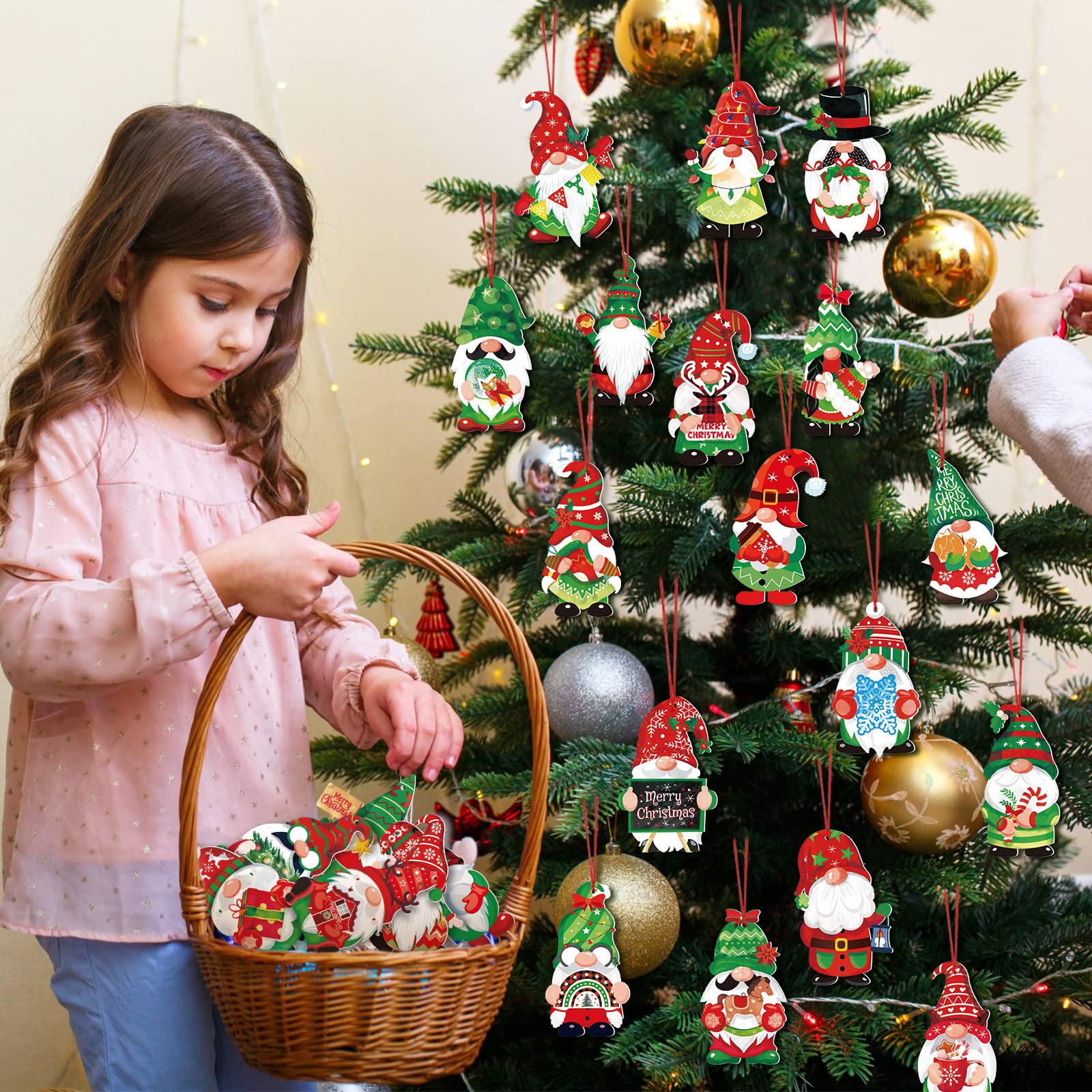 48 Pieces Christmas Felt Gnome Ornaments Gnome Felt Hanging Ornaments Gnome Tree Topper Felt Cutout Xmas Hanging Swedish Gnome Ornaments for Christmas Tree Party Decorations