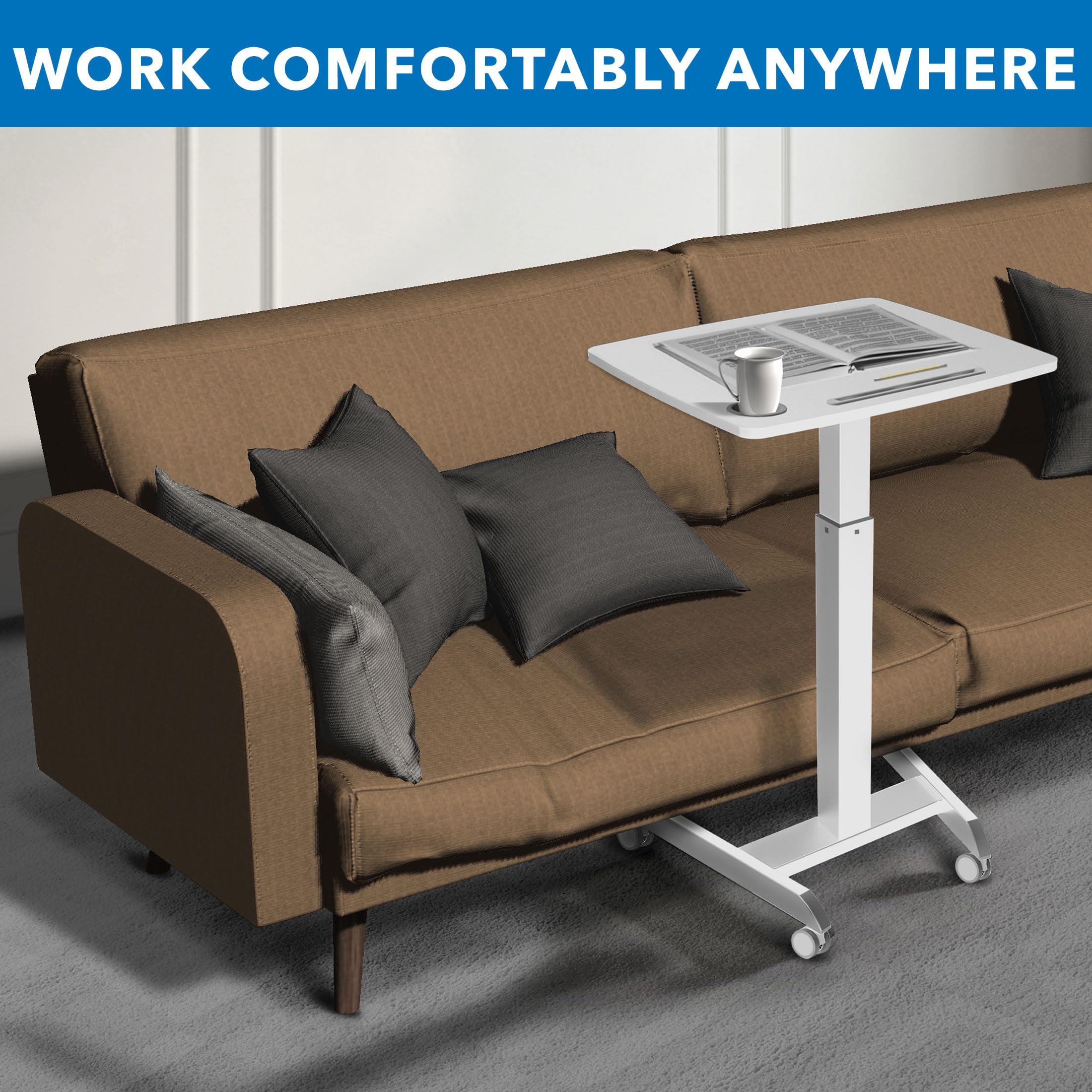 Mount-It! Standing Mobile Laptop Cart, Sit Stand Rolling Desk with Height Adjustable 31.1" x 20.5" Platform, Supports up to 17.6 lbs, White