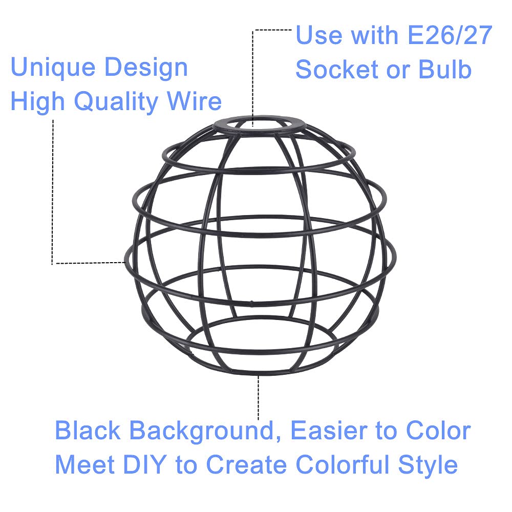 EFINEHOME Set of 2 Industrial Vintage Rustic Bulb Covers| DIY Farmhouse Metal Wire Cage for Hanging Pendant Lighting | Light Fixture Lamp Guard| Lampshade Replacement Accessories (Globe)