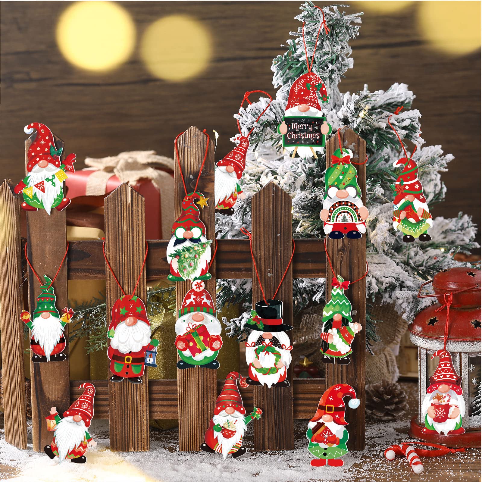 48 Pieces Christmas Felt Gnome Ornaments Gnome Felt Hanging Ornaments Gnome Tree Topper Felt Cutout Xmas Hanging Swedish Gnome Ornaments for Christmas Tree Party Decorations