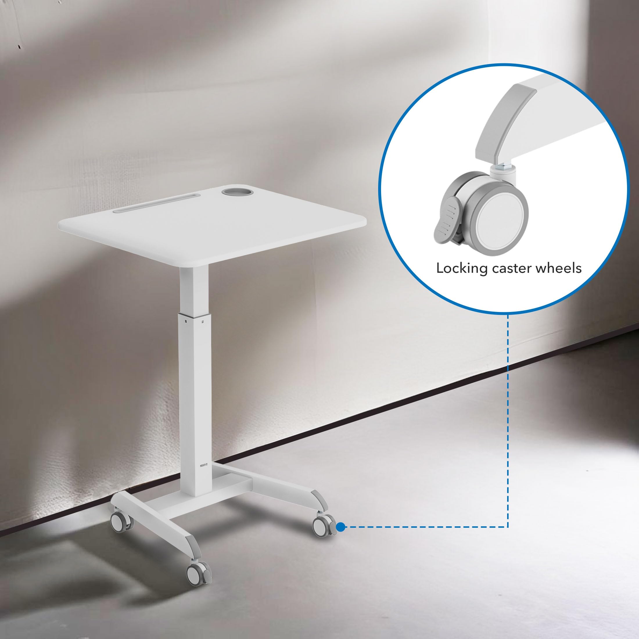 Mount-It! Standing Mobile Laptop Cart, Sit Stand Rolling Desk with Height Adjustable 31.1" x 20.5" Platform, Supports up to 17.6 lbs, White