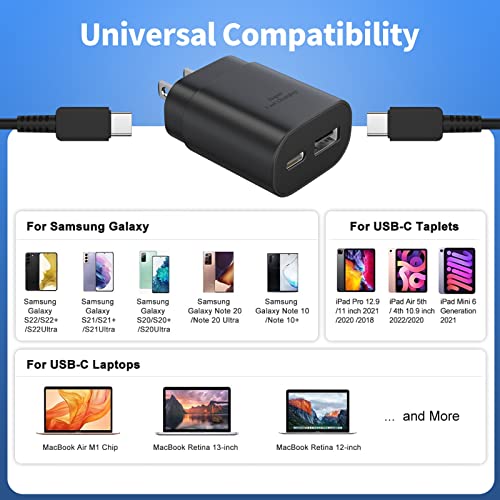 USB C Wall Charger, 25W Super Fast Charger Block with 6FT Android Phone Charger Cable for Samsung Galaxy S22/S22 Ultra/S22+/S21/S21Ultra/S21+/S20/S20Ultra/Note20/Note 20Ultra/Note10+