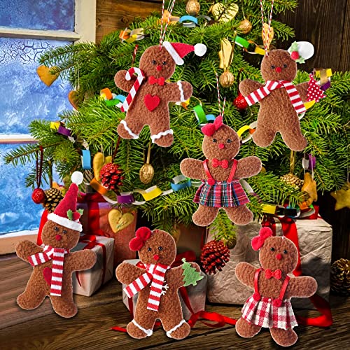 6PCS Felt Gingerbread Ornaments for Christmas Tree Decorations, 4.7Inch Retro Plush Doll Christmas Charms Soft Toys for Holiday Home Decor