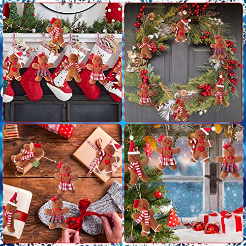 6PCS Felt Gingerbread Ornaments for Christmas Tree Decorations, 4.7Inch Retro Plush Doll Christmas Charms Soft Toys for Holiday Home Decor