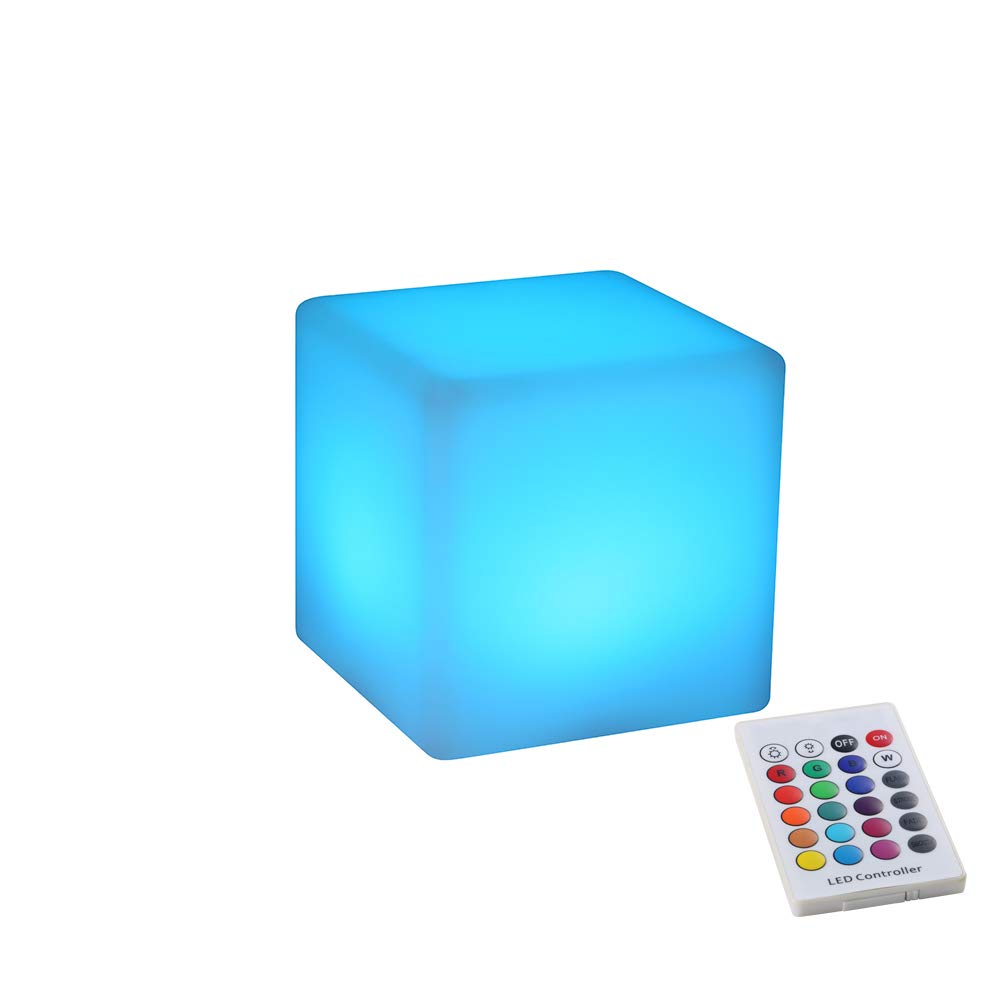 BLUEYE 4-Inch Cordless LED Cube Night Light, 16 Colors & Remote Control, Battery Mood Lamp, Ambient Lighting, Girls Night Light for Kids, Polyethylene, Milky White