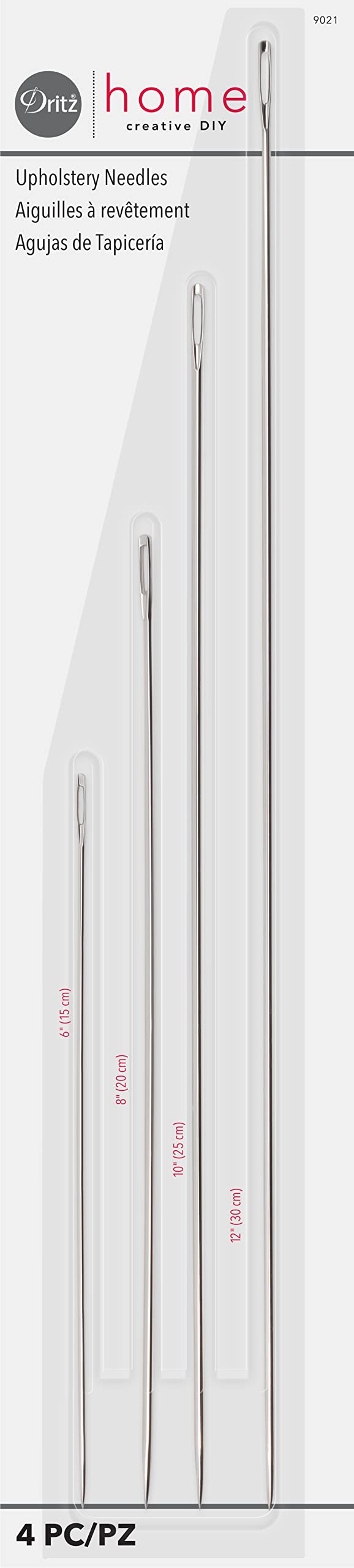 Dritz Home 9021 Long Straight Upholstery Hand Needles, Size 6, 8, 10 & 12-Inch (4-Piece)