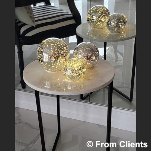 Lighted Mercury Glass Ball Table Lamp, Silver Cordless Glass Orb Christmas Decor Ball Led Light Globe, Modern Light Up Battery Operated Sphere Glass Night Light for Home Bedroom Indoor Decor, Large