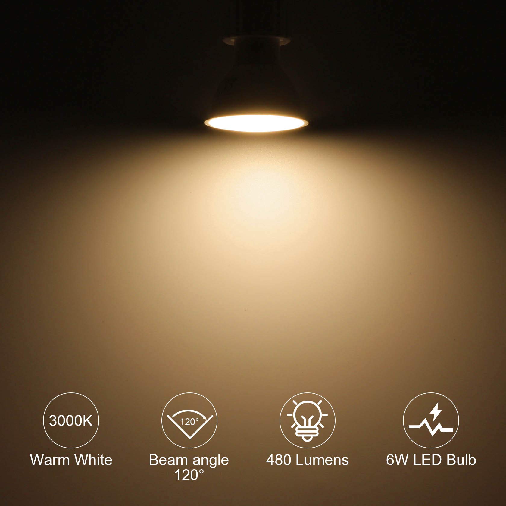 ORALUCE GU10 LED Bulbs, 6 Watt Equivalent to 50W Halogen Light Bulb, Non-dimmable, 3000K Soft White,120 V, 480 Lm, 120° Flood Beam Angle, MR16 Shape for Recessed, Track Lighting, Pack of 6