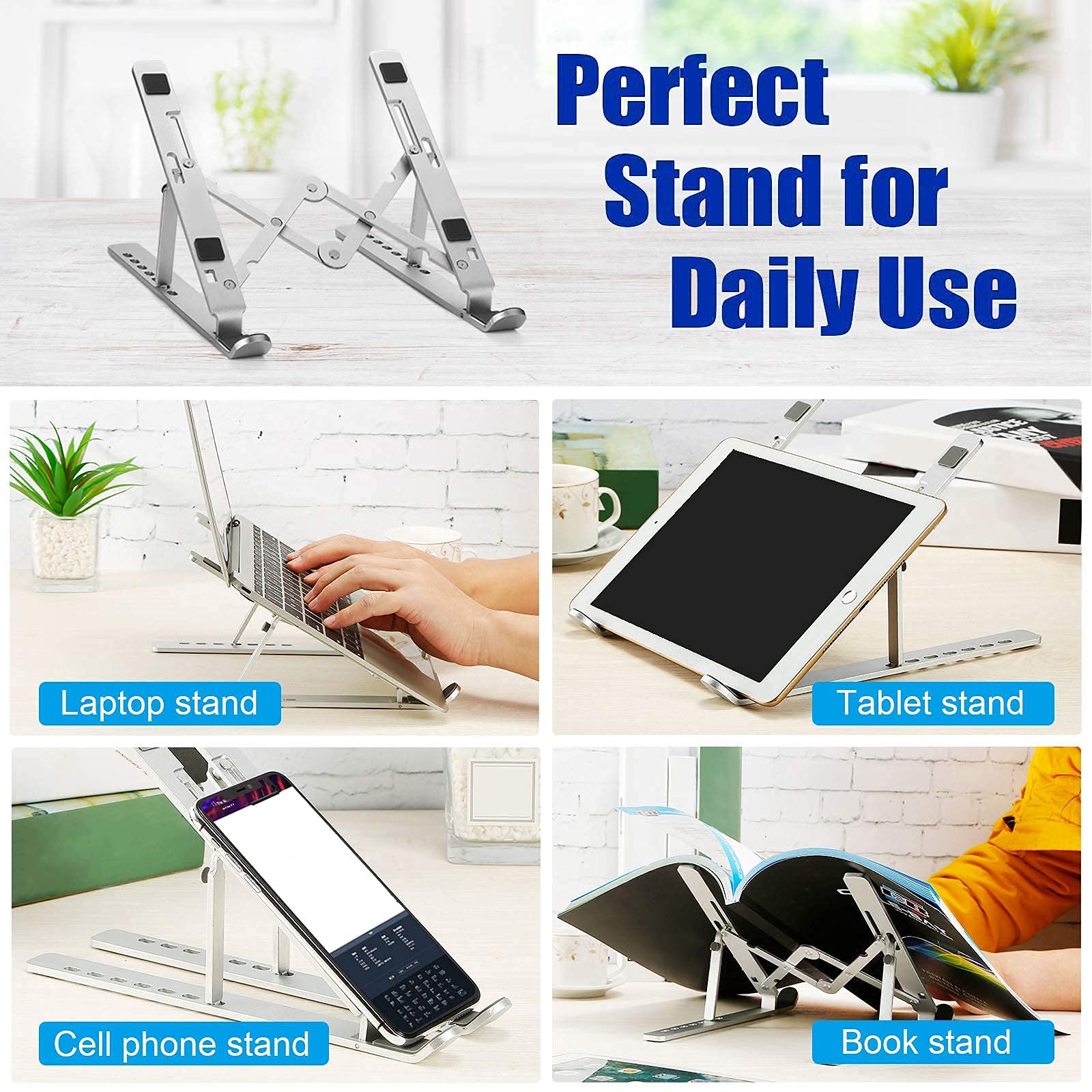 ZSIMC Laptop Stand, Laptop Riser Computer Stand for Desk, Adjustable Aluminum Foldable Portable Desktop Holder, Compatible with MacBook Air pro, iPad, Lenovo, 10-15.6β Laptop and Tablets (Silver)