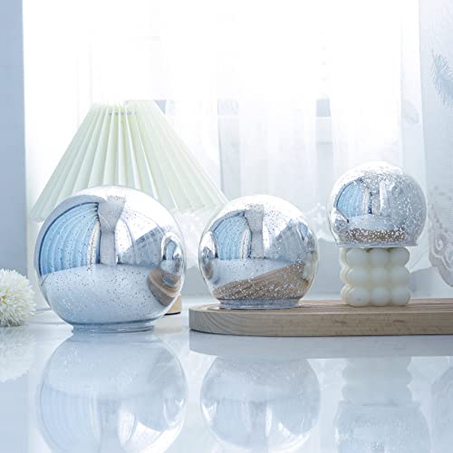 Lighted Mercury Glass Ball Table Lamp, Silver Cordless Glass Orb Christmas Decor Ball Led Light Globe, Modern Light Up Battery Operated Sphere Glass Night Light for Home Bedroom Indoor Decor, Large