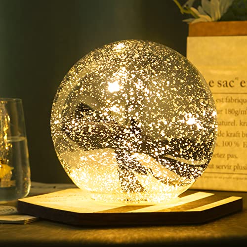 Lighted Mercury Glass Ball Table Lamp, Silver Cordless Glass Orb Christmas Decor Ball Led Light Globe, Modern Light Up Battery Operated Sphere Glass Night Light for Home Bedroom Indoor Decor, Large