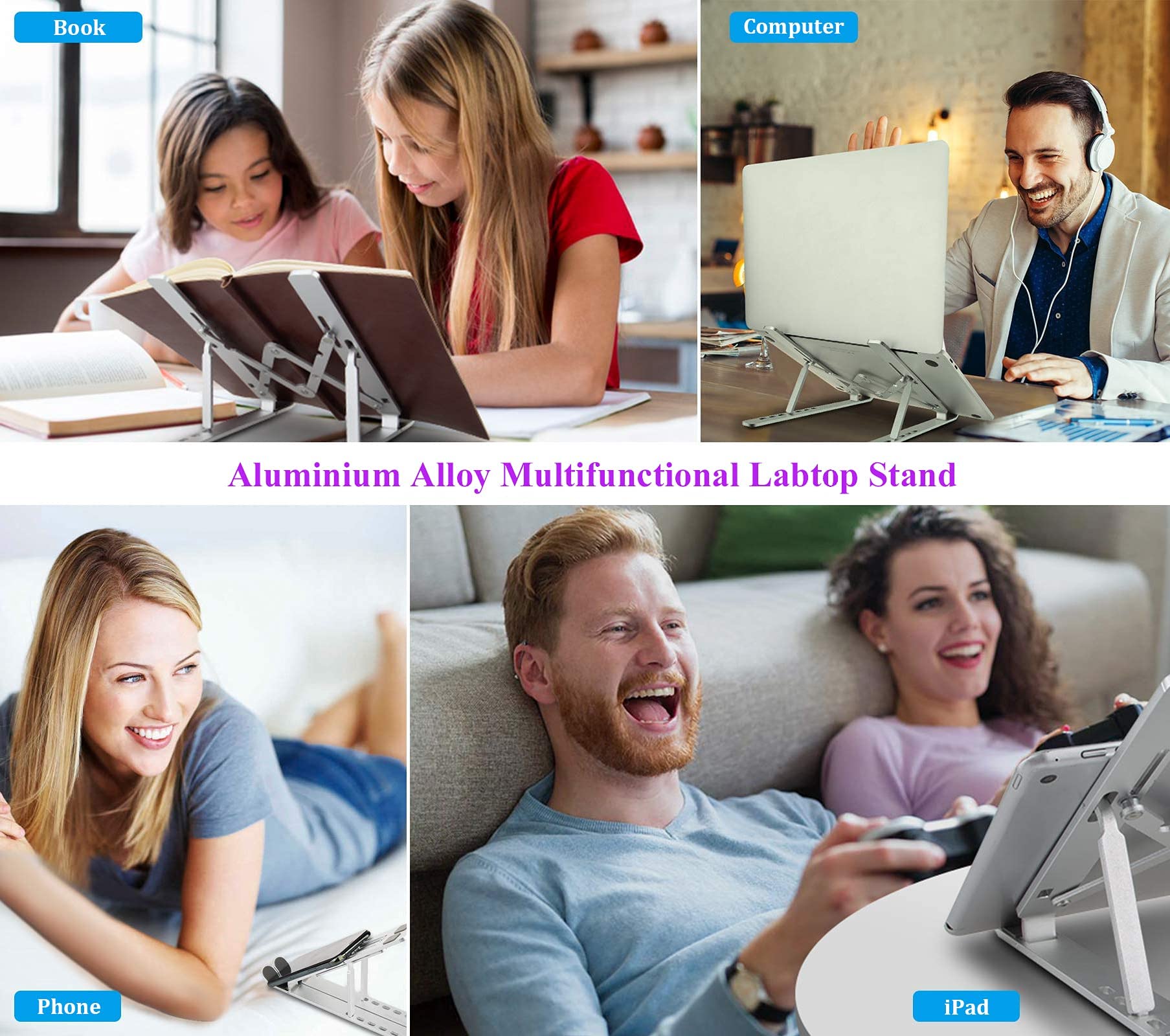 ZSIMC Laptop Stand, Laptop Riser Computer Stand for Desk, Adjustable Aluminum Foldable Portable Desktop Holder, Compatible with MacBook Air pro, iPad, Lenovo, 10-15.6β Laptop and Tablets (Silver)