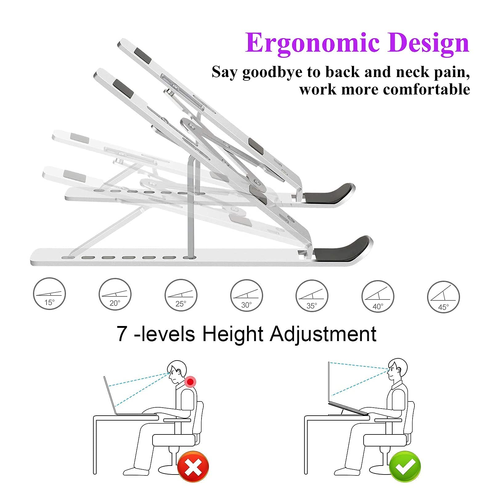 ZSIMC Laptop Stand, Laptop Riser Computer Stand for Desk, Adjustable Aluminum Foldable Portable Desktop Holder, Compatible with MacBook Air pro, iPad, Lenovo, 10-15.6β Laptop and Tablets (Silver)