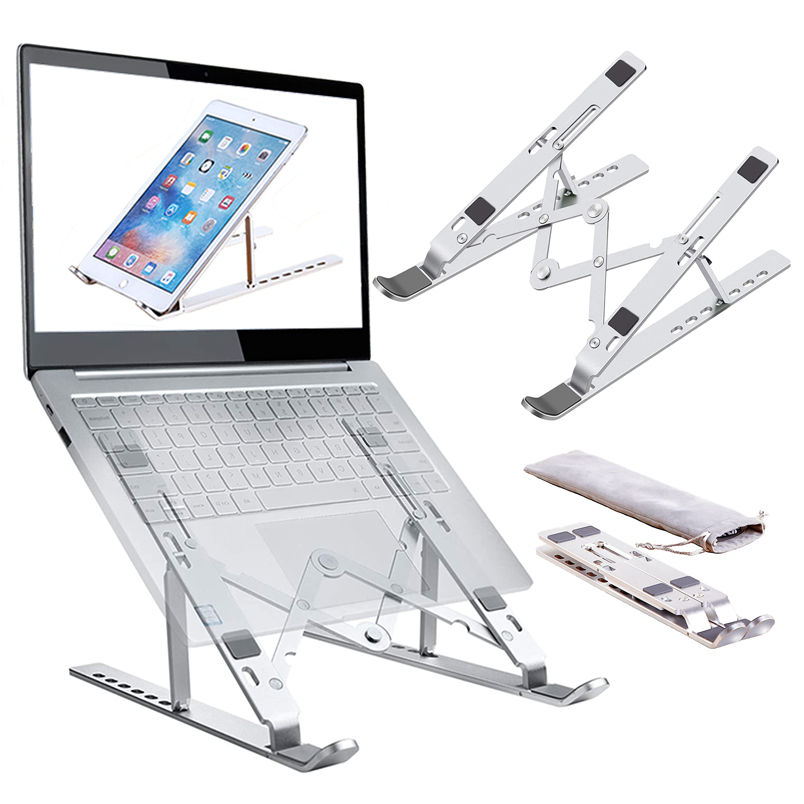 ZSIMC Laptop Stand, Laptop Riser Computer Stand for Desk, Adjustable Aluminum Foldable Portable Desktop Holder, Compatible with MacBook Air pro, iPad, Lenovo, 10-15.6β Laptop and Tablets (Silver)