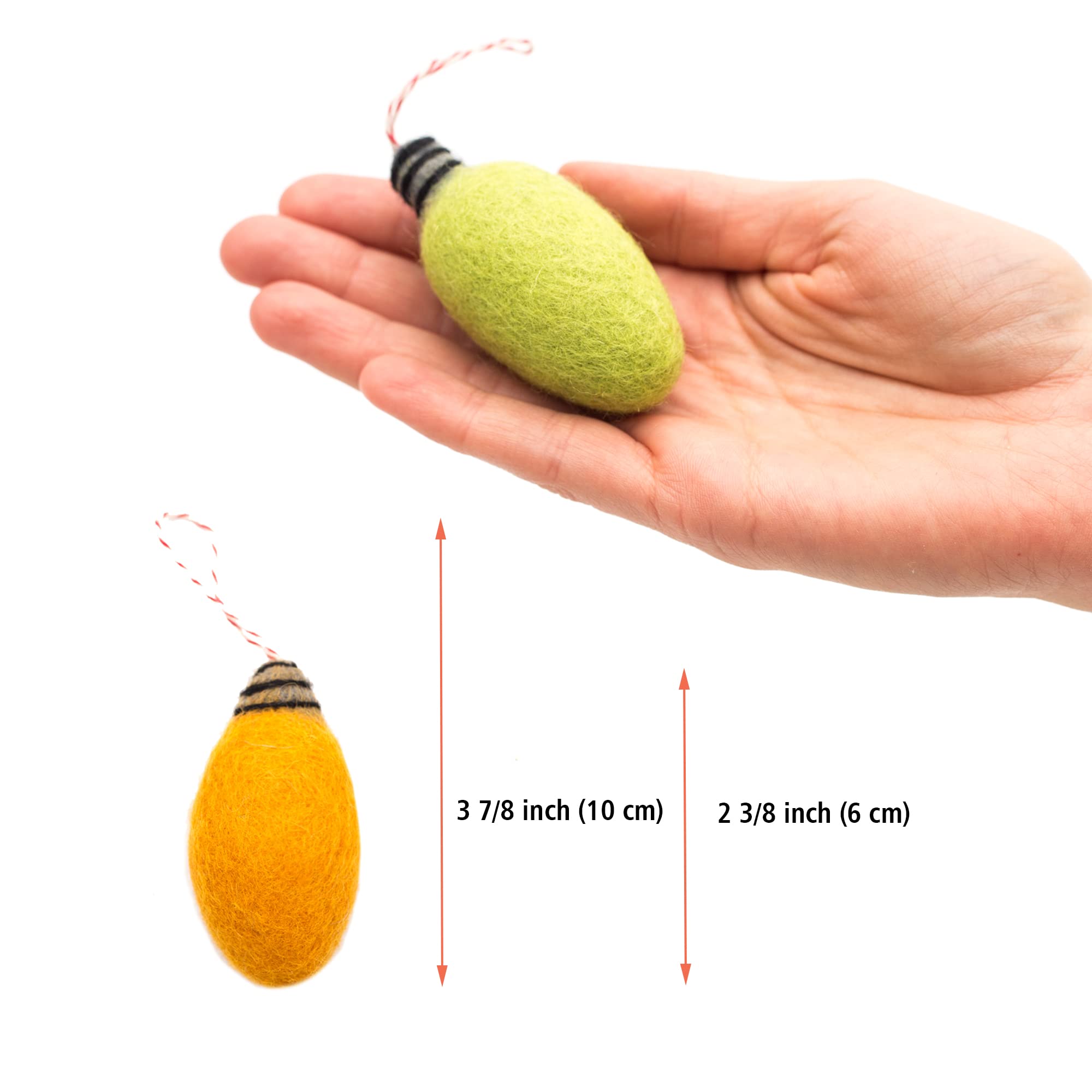 GLACIART ONE Felt Lightbulbs Ornaments Set of 6 | for Christmas Tree Decorations, Hanging Garland | Ideal Christmas & Fall Season Decoration | New Zealand Natural Wool, Hand-Felted in Nepal