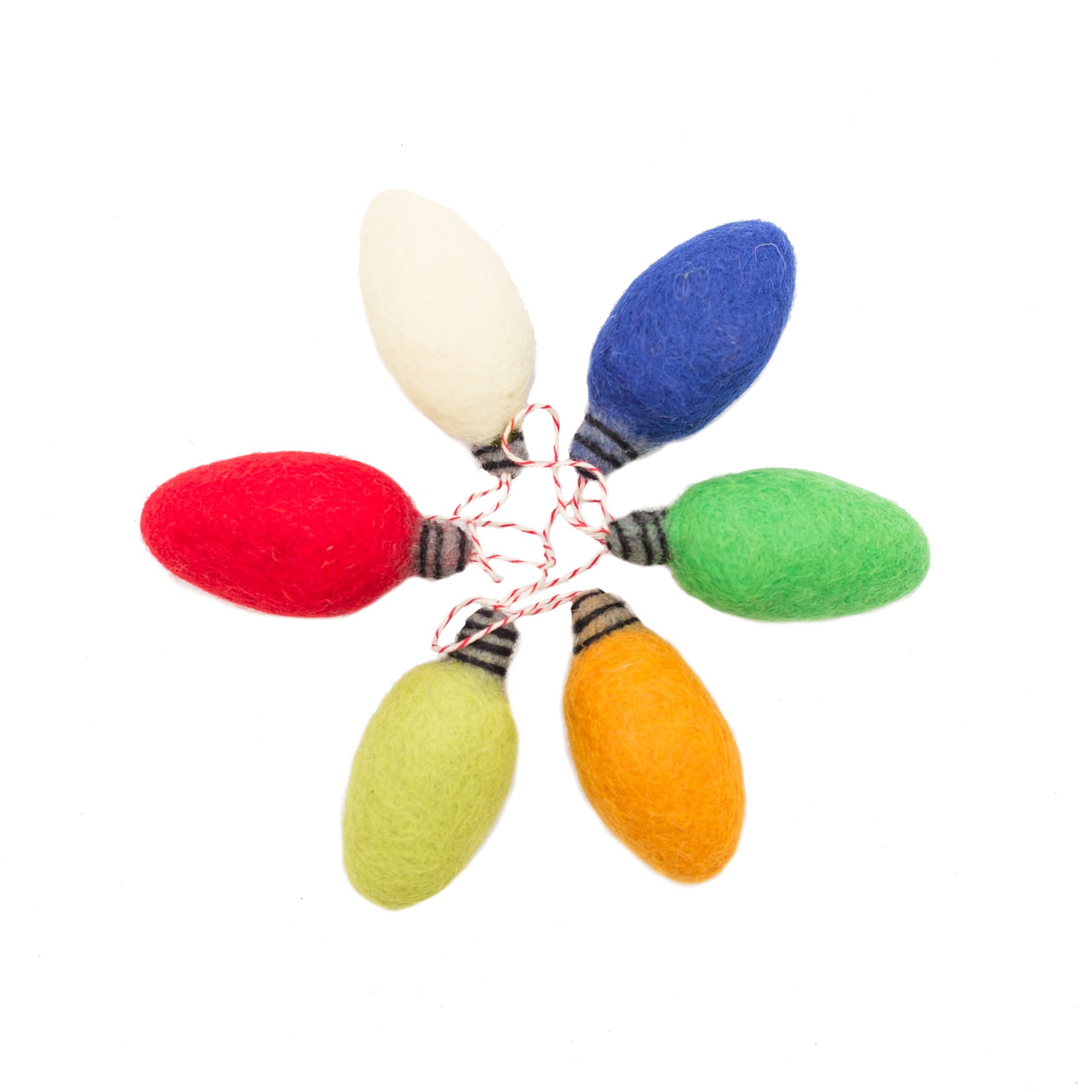 GLACIART ONE Felt Lightbulbs Ornaments Set of 6 | for Christmas Tree Decorations, Hanging Garland | Ideal Christmas & Fall Season Decoration | New Zealand Natural Wool, Hand-Felted in Nepal